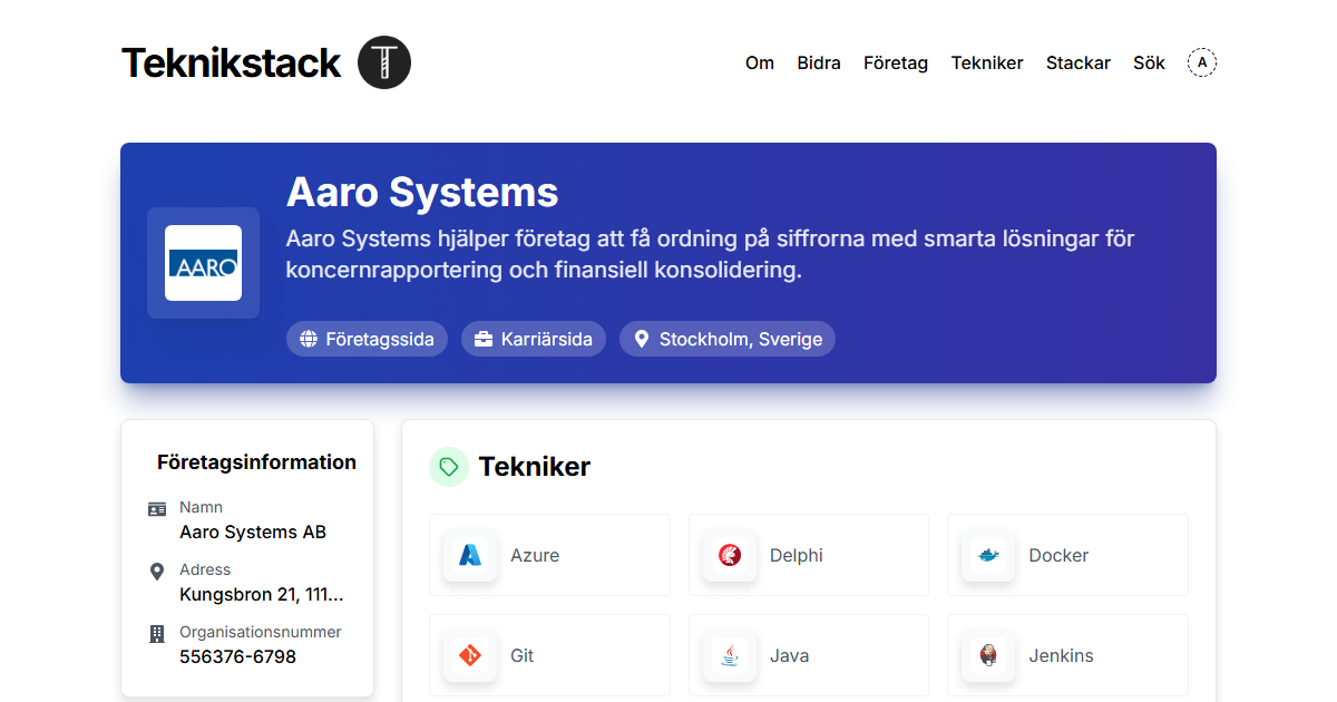 Teknikstack hos Aaro Systems - teknikstack.se