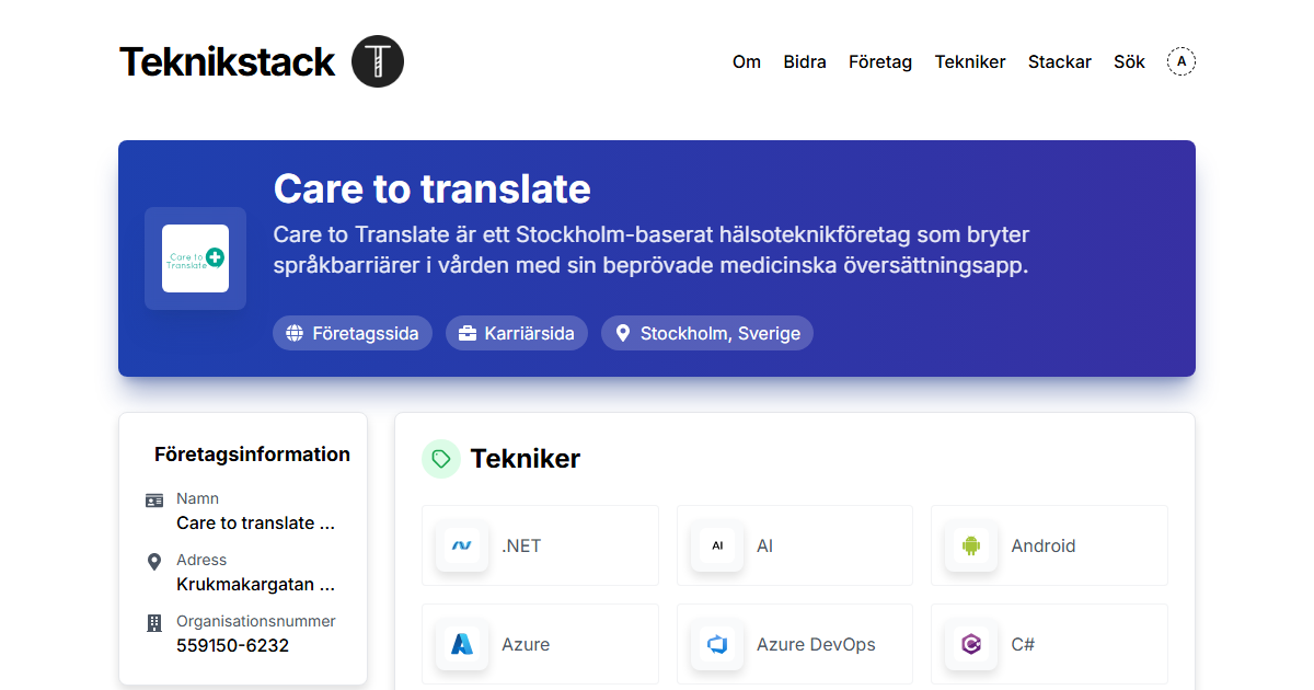 Teknikstack hos Care to translate - teknikstack.se