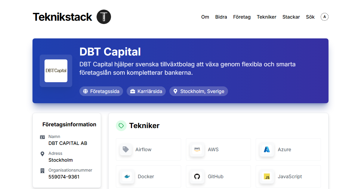 Teknikstack hos DBT Capital - teknikstack.se