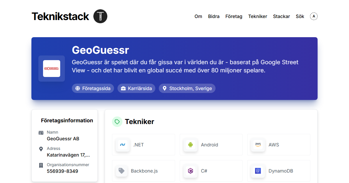 Teknikstack hos GeoGuessr - teknikstack.se