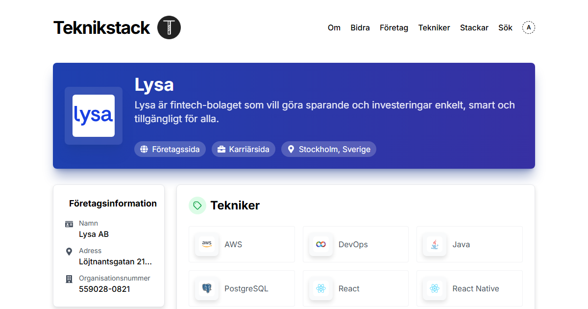 Teknikstack hos Lysa - teknikstack.se