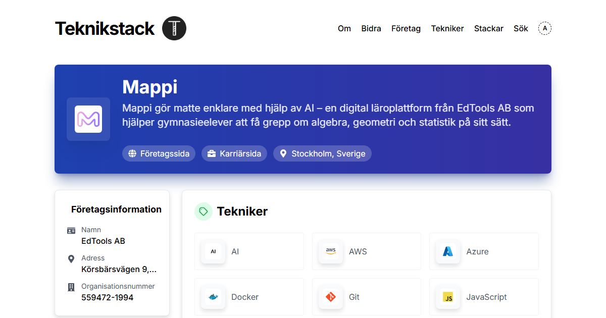 Teknikstack hos Mappi - teknikstack.se