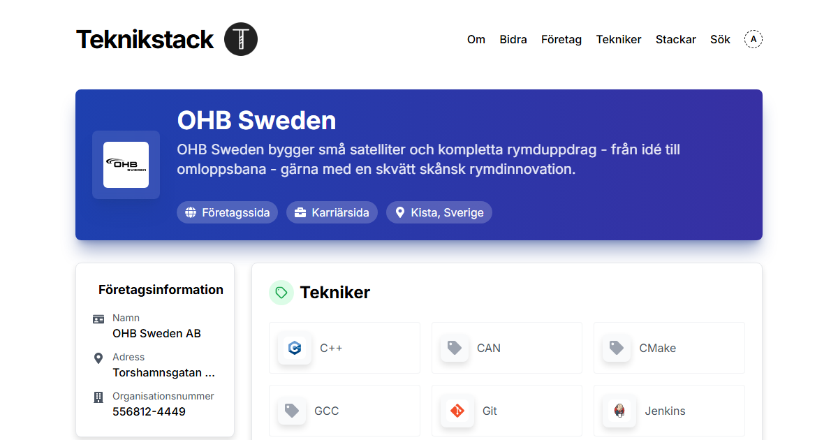 Teknikstack hos OHB Sweden - teknikstack.se