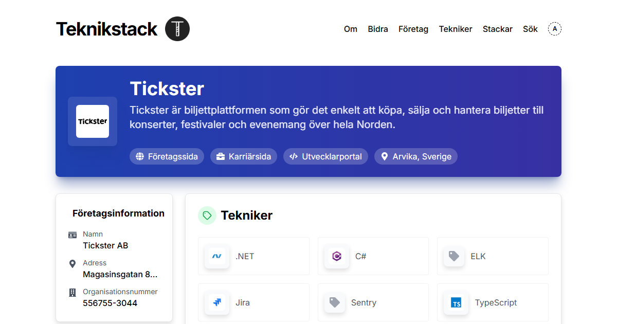 Teknikstack hos Tickster - teknikstack.se